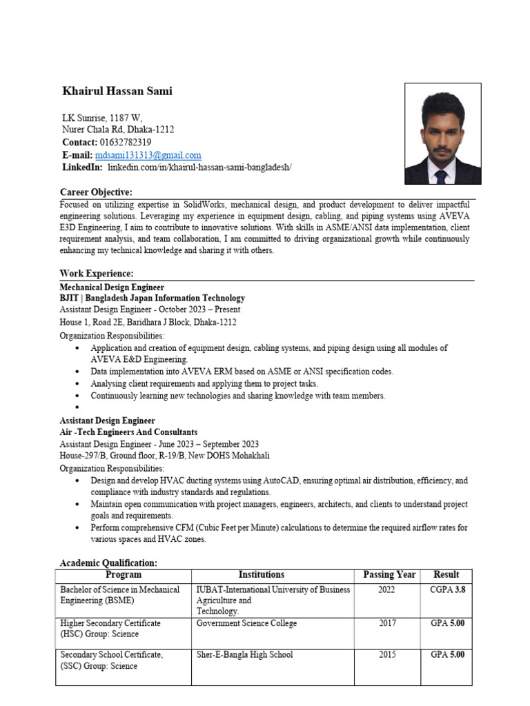 Khairul Hassan Sami CV (Photo) | PDF | Computer Aided Design | Engineer