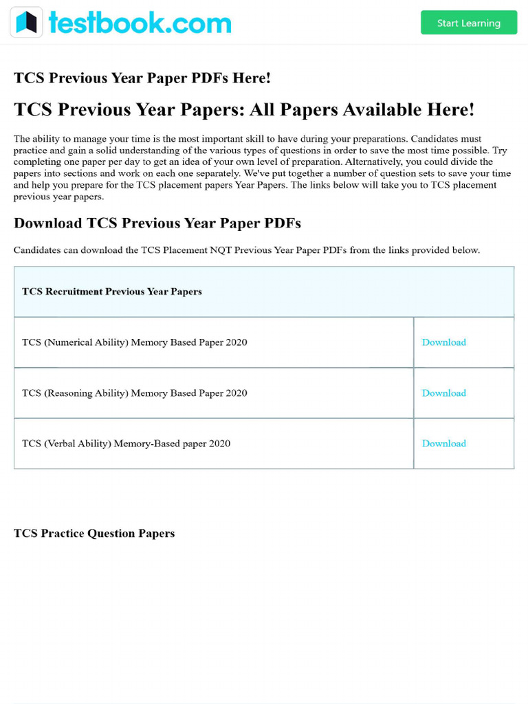 TCS Previous Year Paper PDFs Here! | PDF