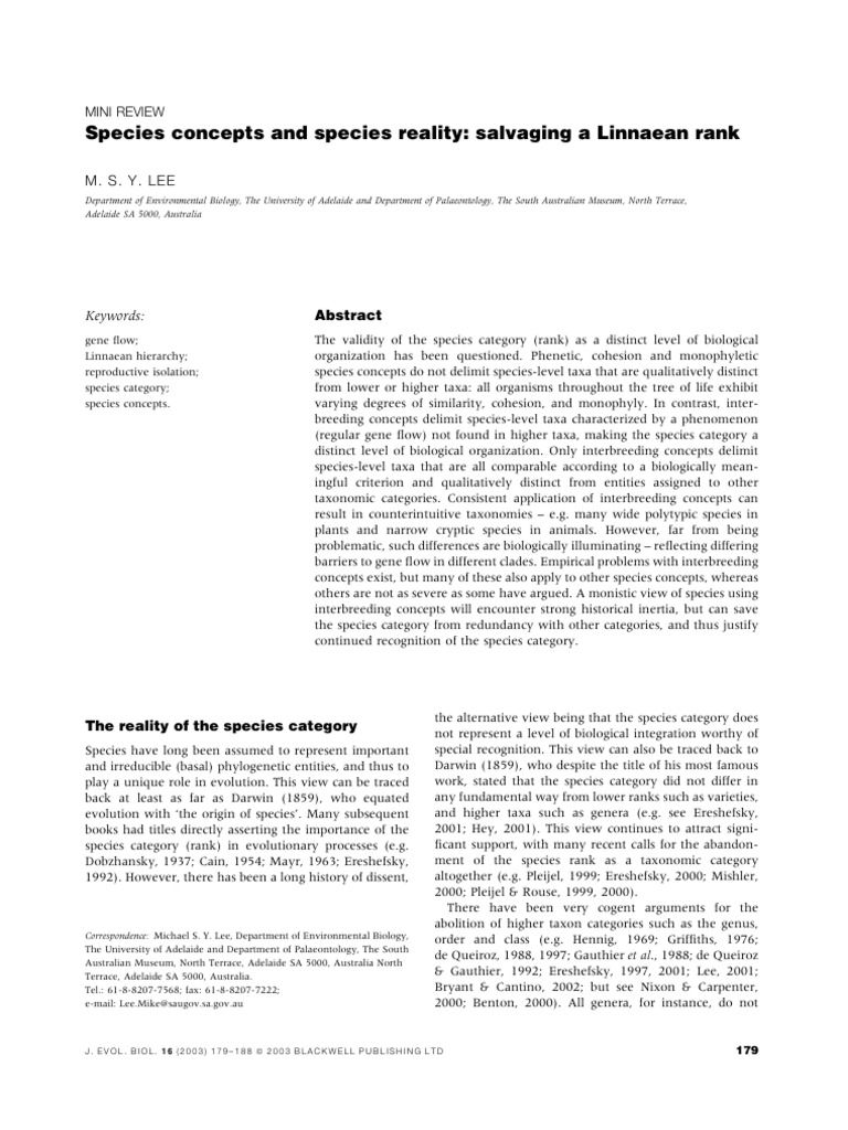 Species concepts and species reality salvaging a Linnaean rank | PDF ...