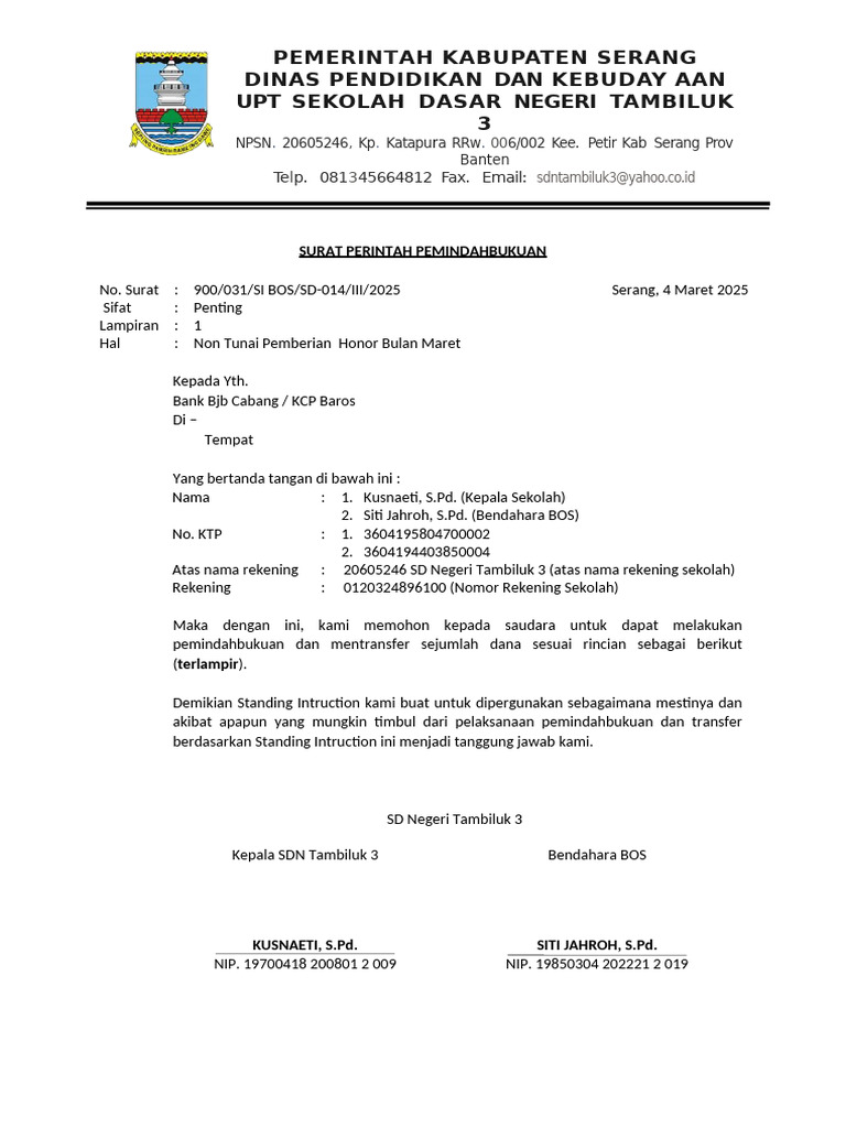 Surat Pemindahbukuan SDN Tambiluk 3 | PDF