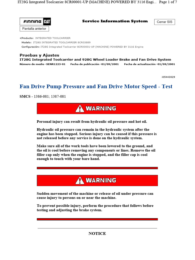 IT28G Fan Drive Pump Pressure and Fan Drive Motor Speed - Test | PDF ...