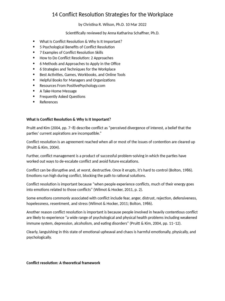 Workplace Conflict Resolution Strategies | PDF | Conflict Resolution ...