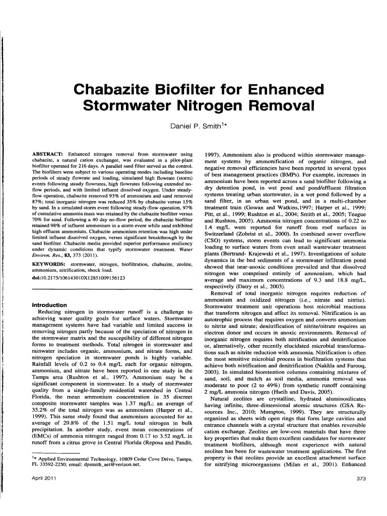 Chabazite Biofilter For Enhanced Stormwater Nitrogen Removal (Smith ...