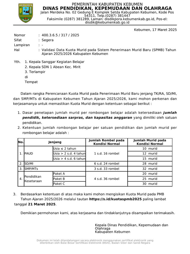 Surat Kuota SPMB 2025 - 249603 | PDF