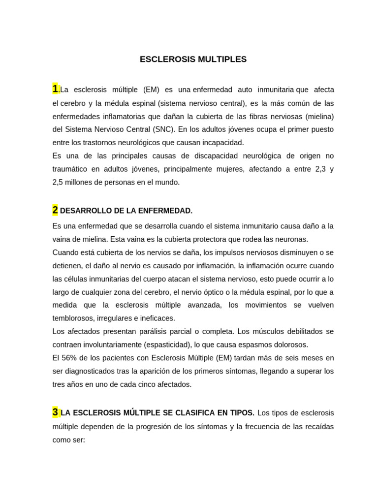 ESCLEROSIS MULTIPLES | PDF | Esclerosis múltiple | Mielina