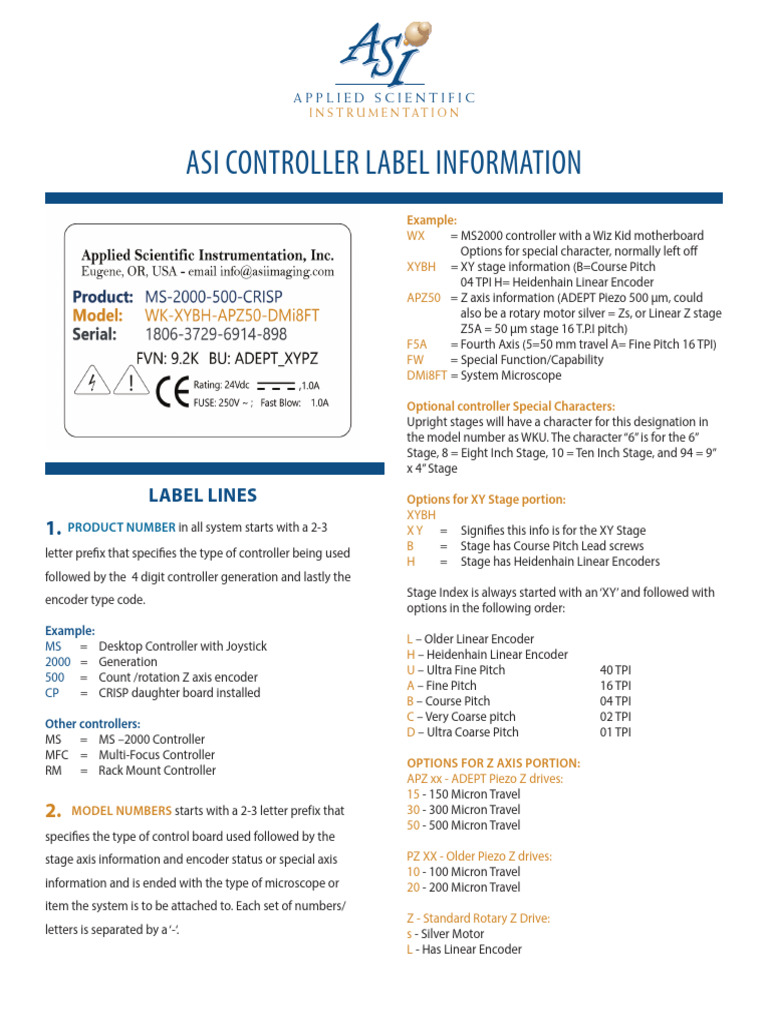 ASI Controller Label Information | PDF | Equipment | Tools