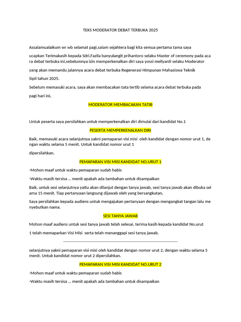 TEKS MODERATOR DEBAT TERBUKA 2025 FIXXX | PDF