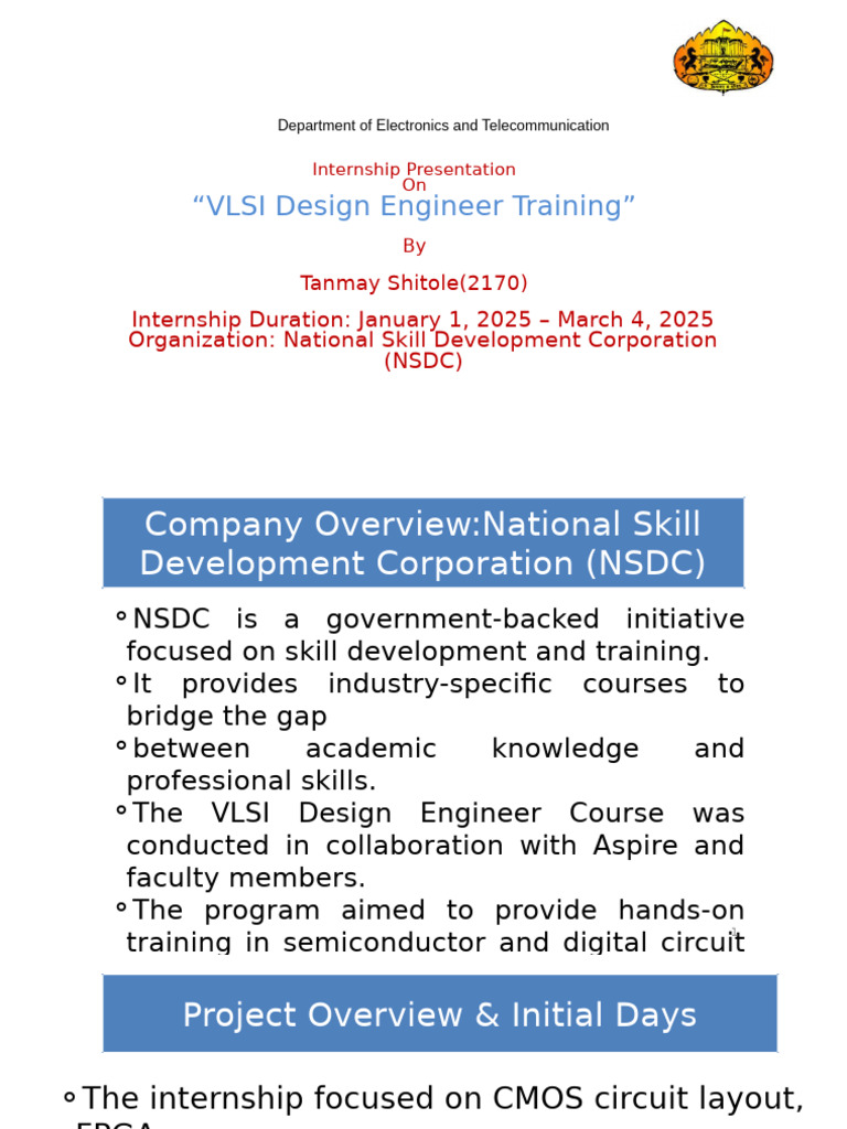Internship Presentation On "VLSI Design Engineer Training" by Tanmay ...