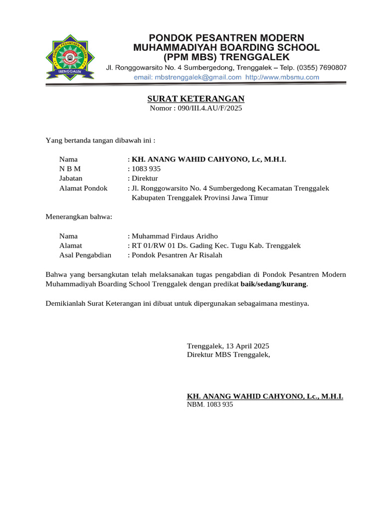 Surat Keterangan Pengabdian | PDF