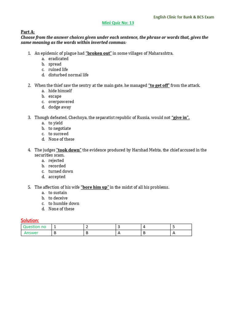 Vocabulary Mini Quiz No-13 | PDF | Grammar | Linguistics