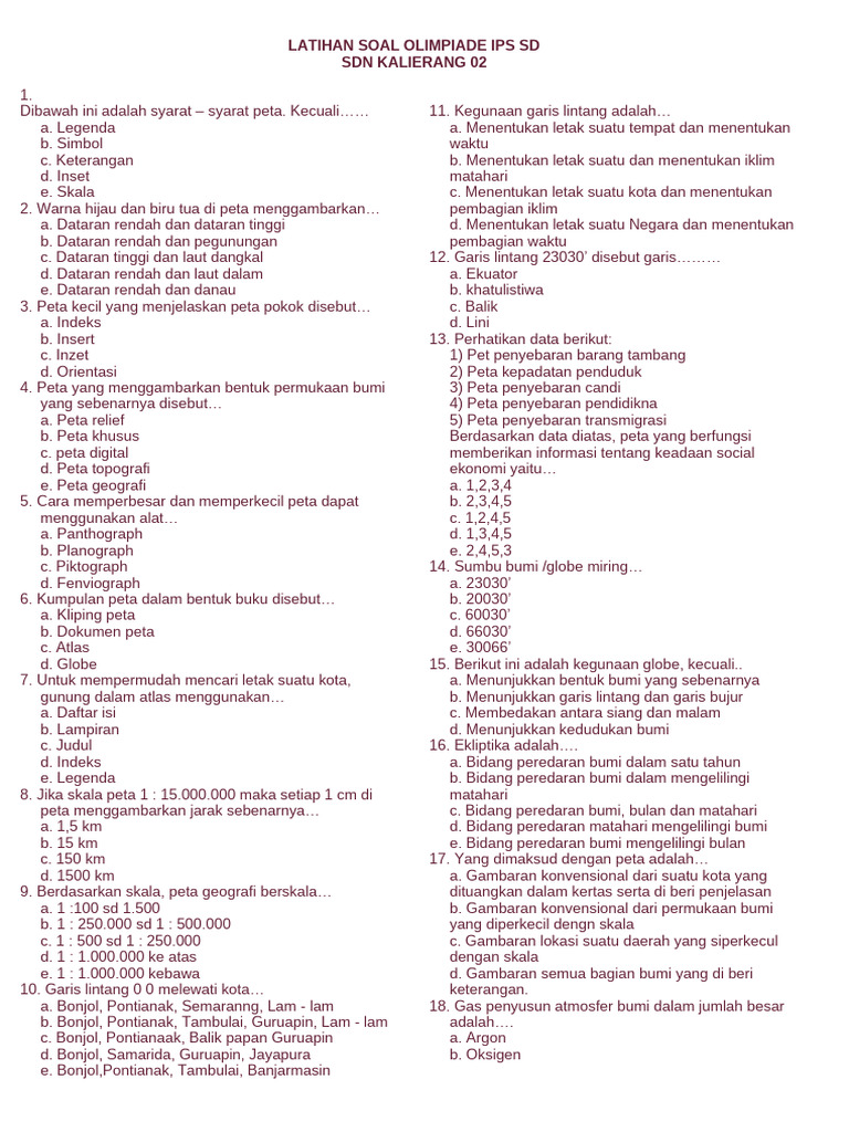 Soal Olimpiade Ips SD | PDF
