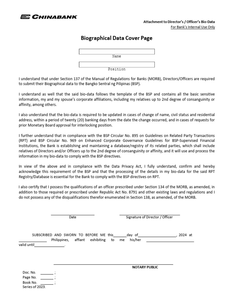 BSP Bio-Data Cover Page - Officers Revised 06212022 - 2024 | PDF ...