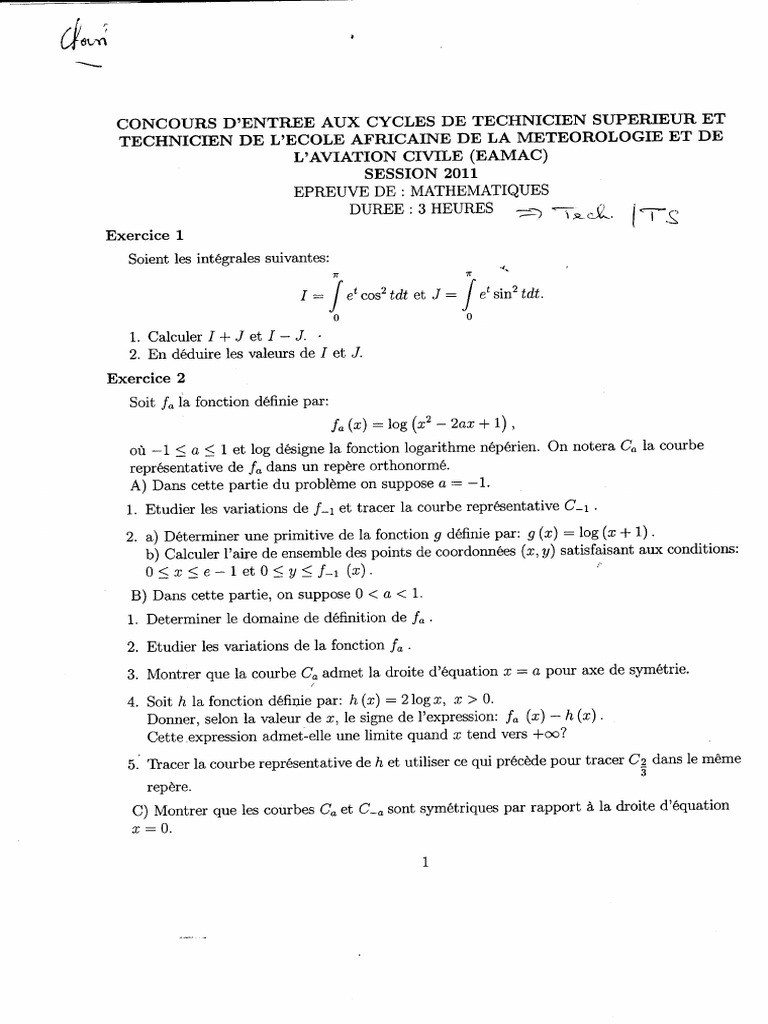 Annales Concours 2011 MATHS T&TS | PDF