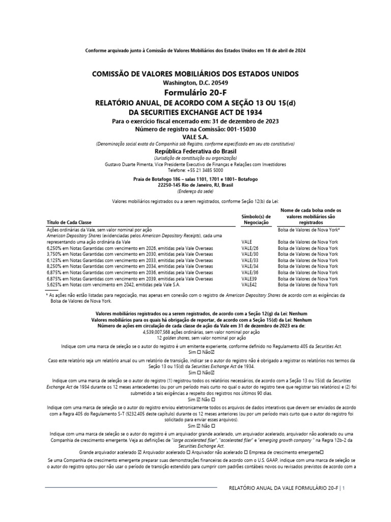 Vale Form 20F - 2023 | PDF | Economia de baixo carbono | Custo