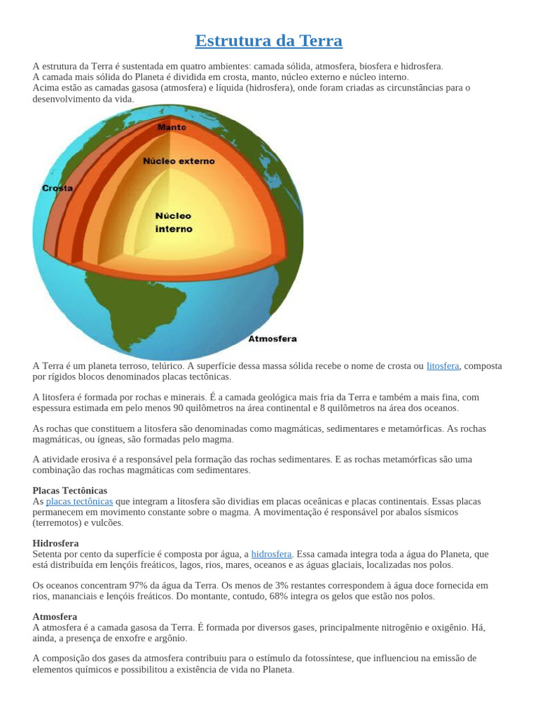 Estrutura da Terra | PDF | Terra | Rochas (Geologia)