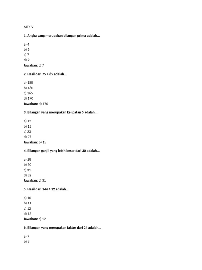 MTK V (Bilangan, KPK Dan FPB) | PDF