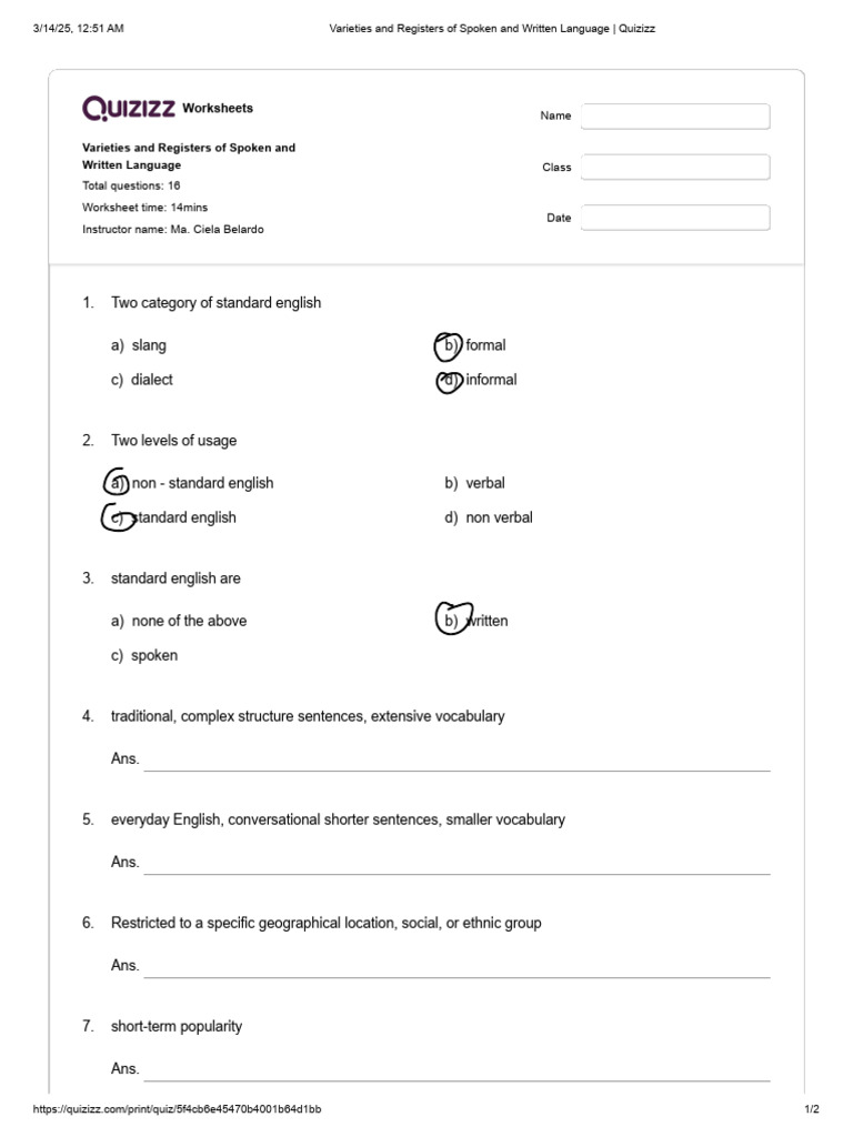Varieties of Language Worksheets | PDF | English Language | Dialect