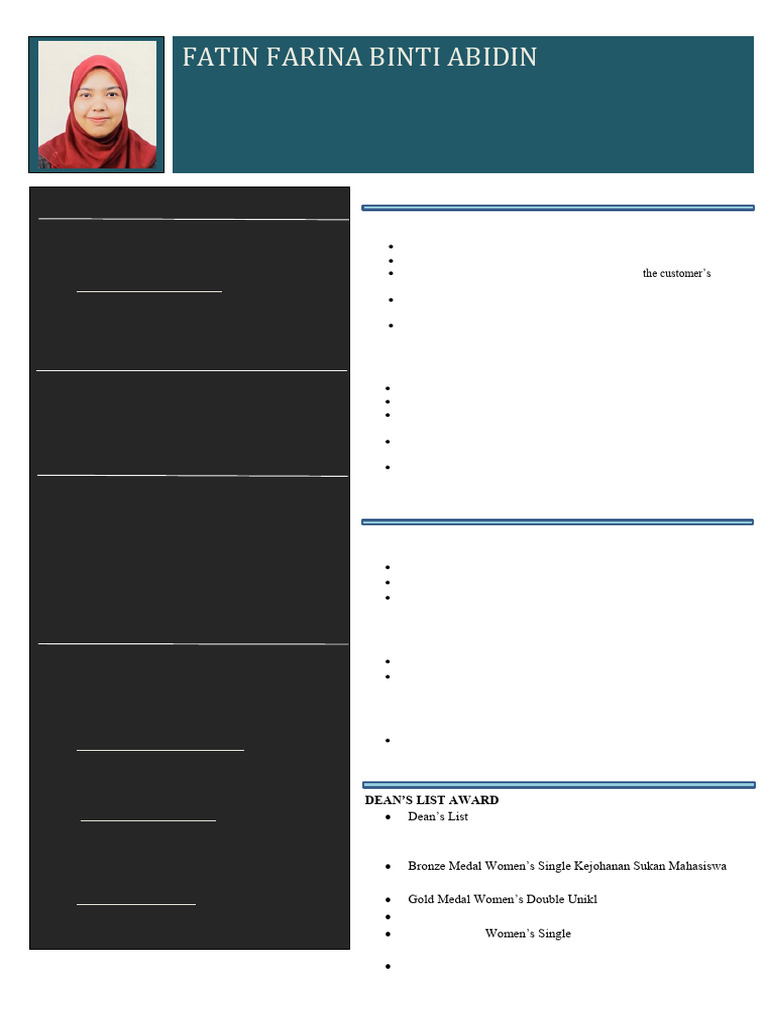 Resume Fatin Farina Abidin | PDF