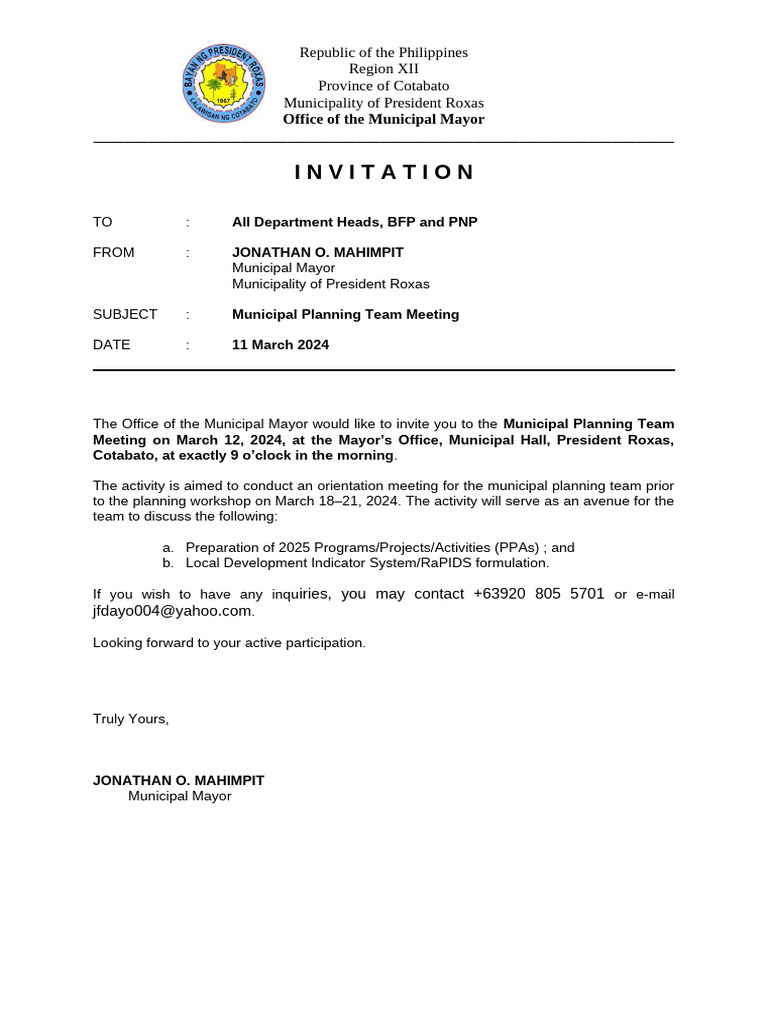 Invitation to Municipal Planning Meeting | PDF