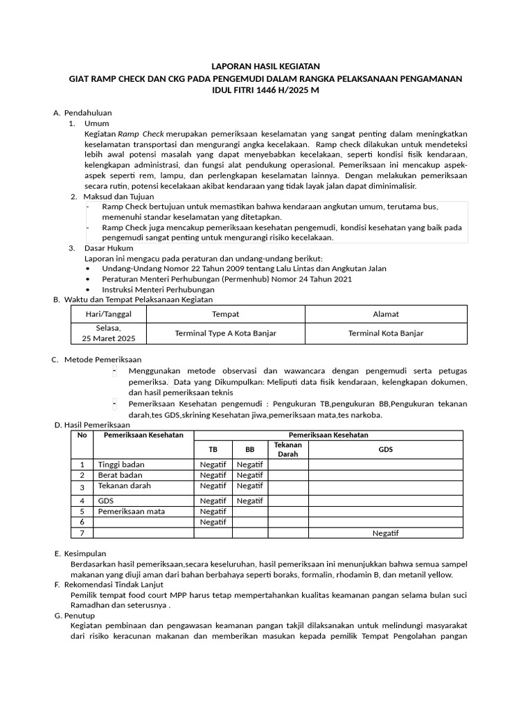 Laporan Hasil Kegiatan Ramp Check - TGL 25 Maret 2025 | PDF
