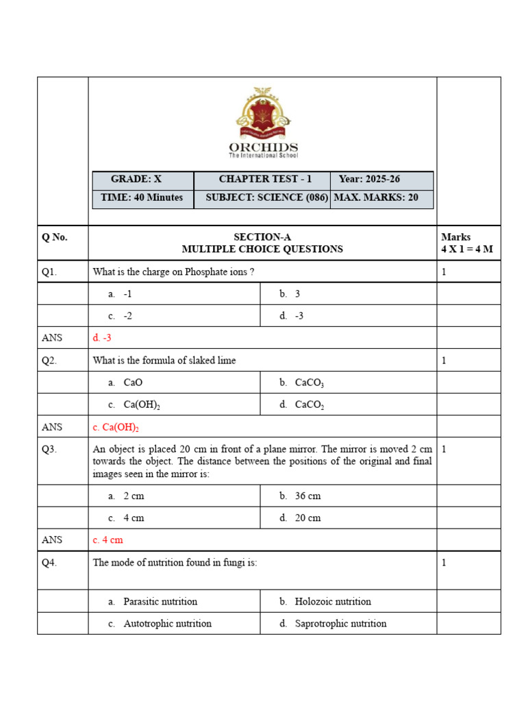 Grade 10 Science CT1 Answer Key | PDF | Mirror | Chemistry