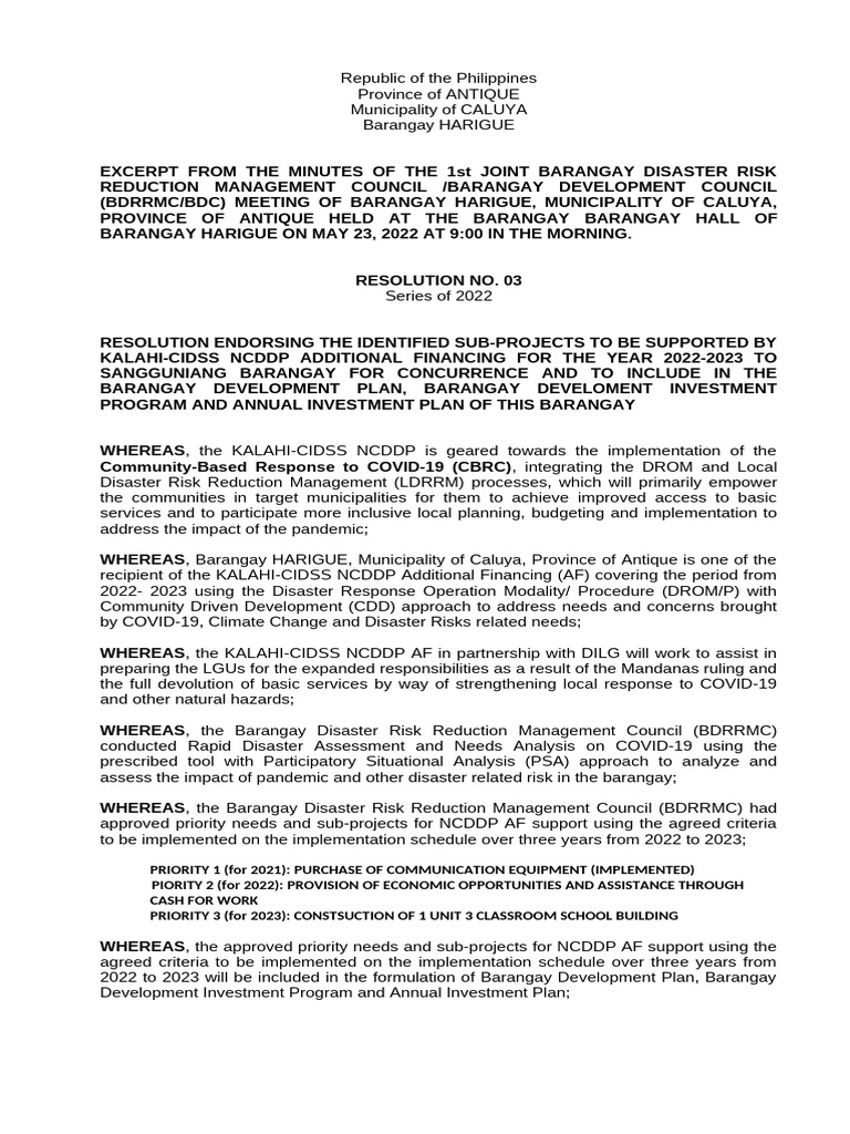 03 HRIGUE BDRRMC-resolution-endorsing-the-identified-SPs-to-Sangguniang ...