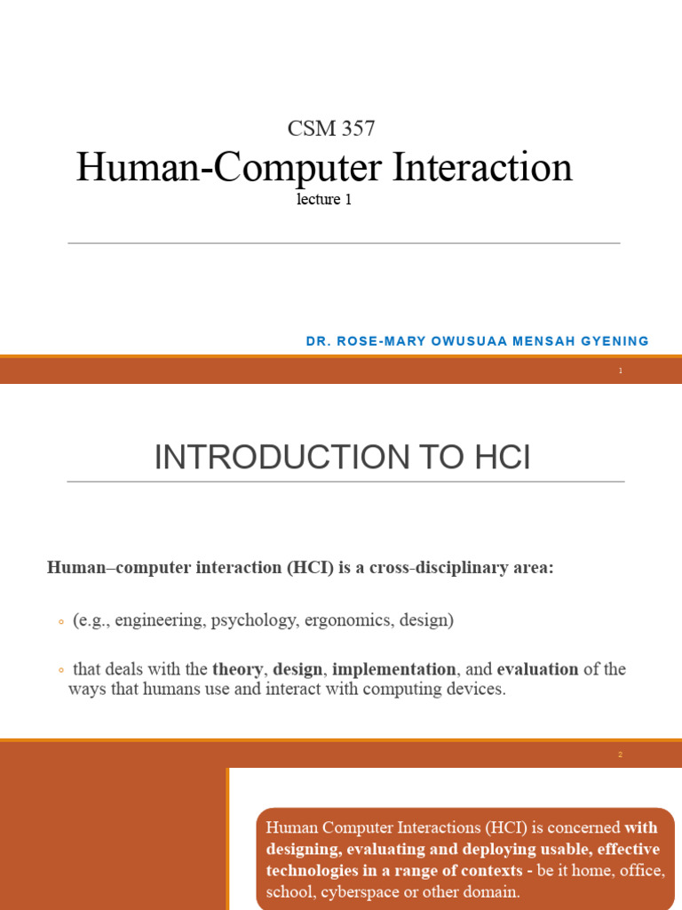 Lecture 1 Introduction To HCI | PDF | Human–Computer Interaction | Graphical User Interfaces