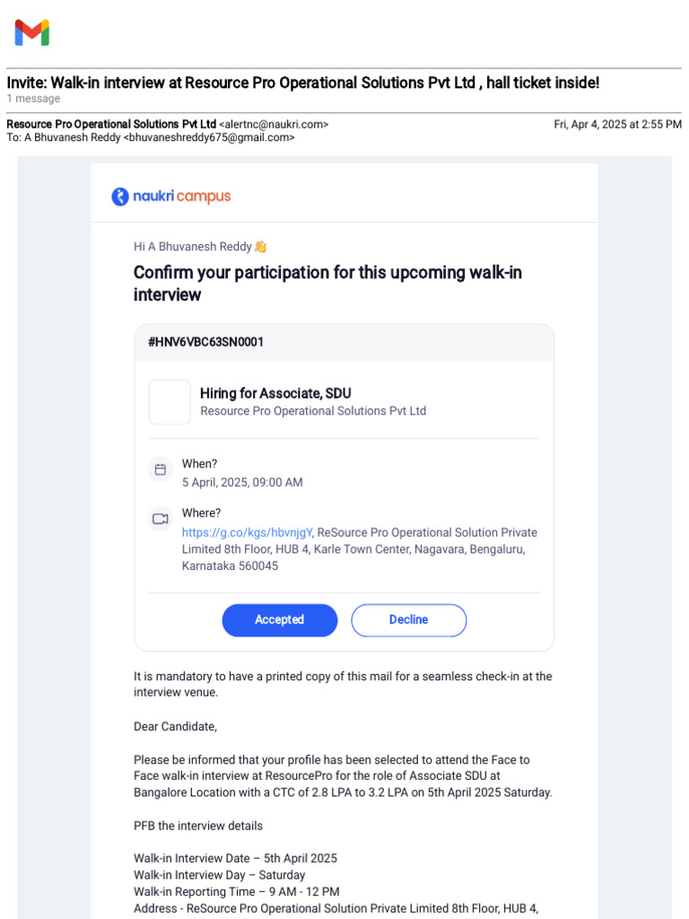 Gmail - Invite - Walk-In Interview at Resource Pro Operational ...