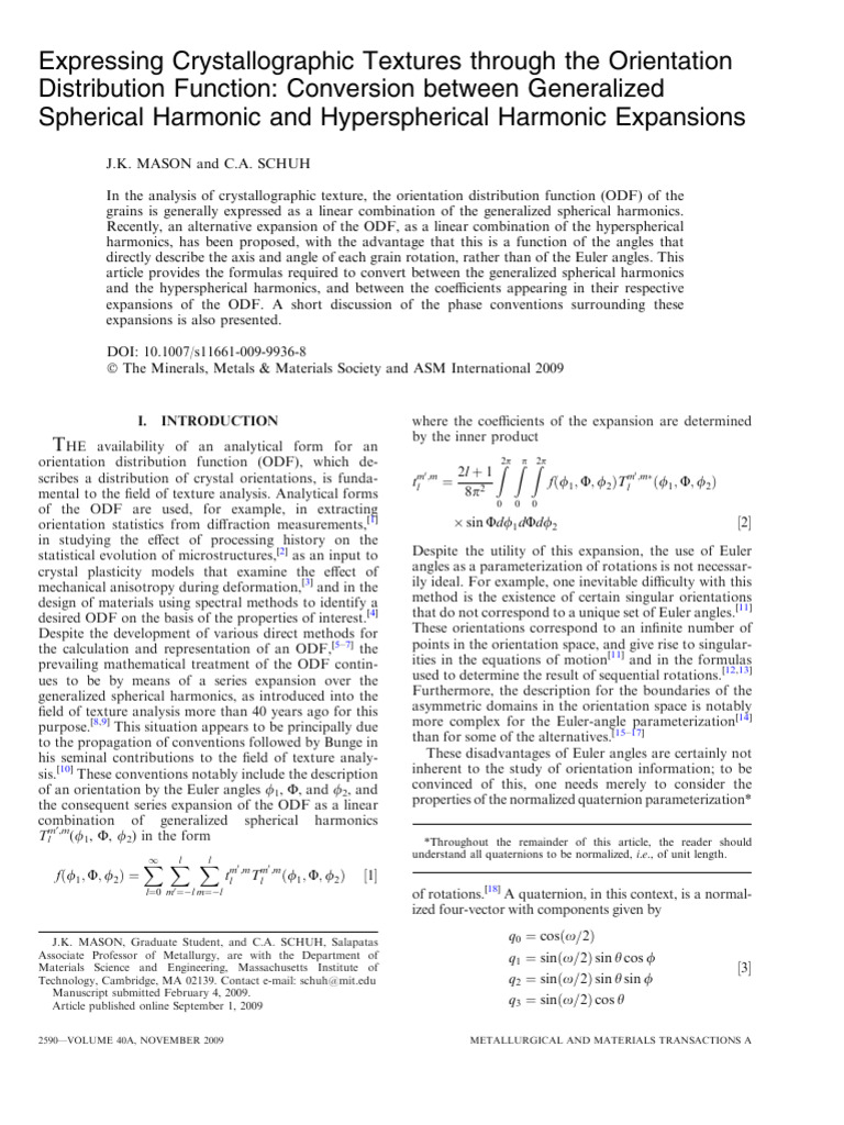 Expressing Crystallographic Textures Through The Orientation | PDF | Matrix (Mathematics) | Rotation
