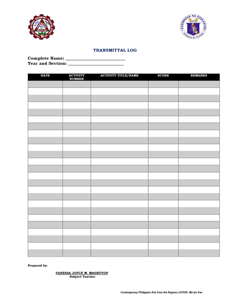 Transmittal Log For Sstudents Cpar | PDF