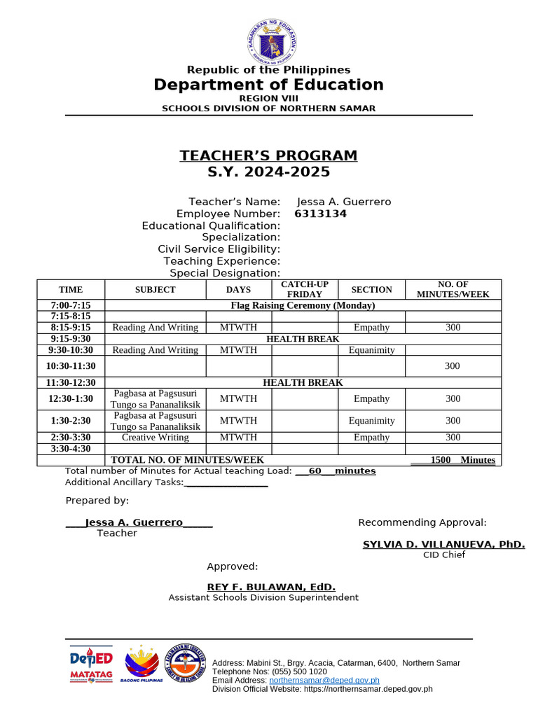 Individual Class Program Second Semester Name of Teacher | PDF