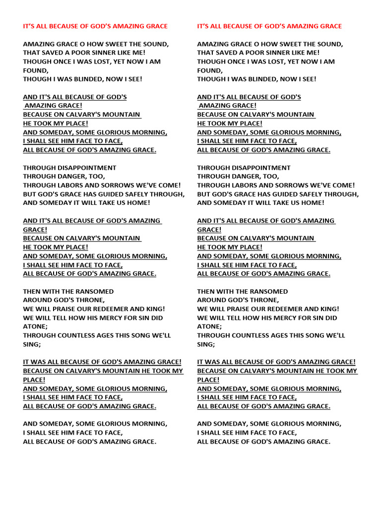 All Because of Gods Amazing Grace | PDF | Amazing Grace | Religious ...