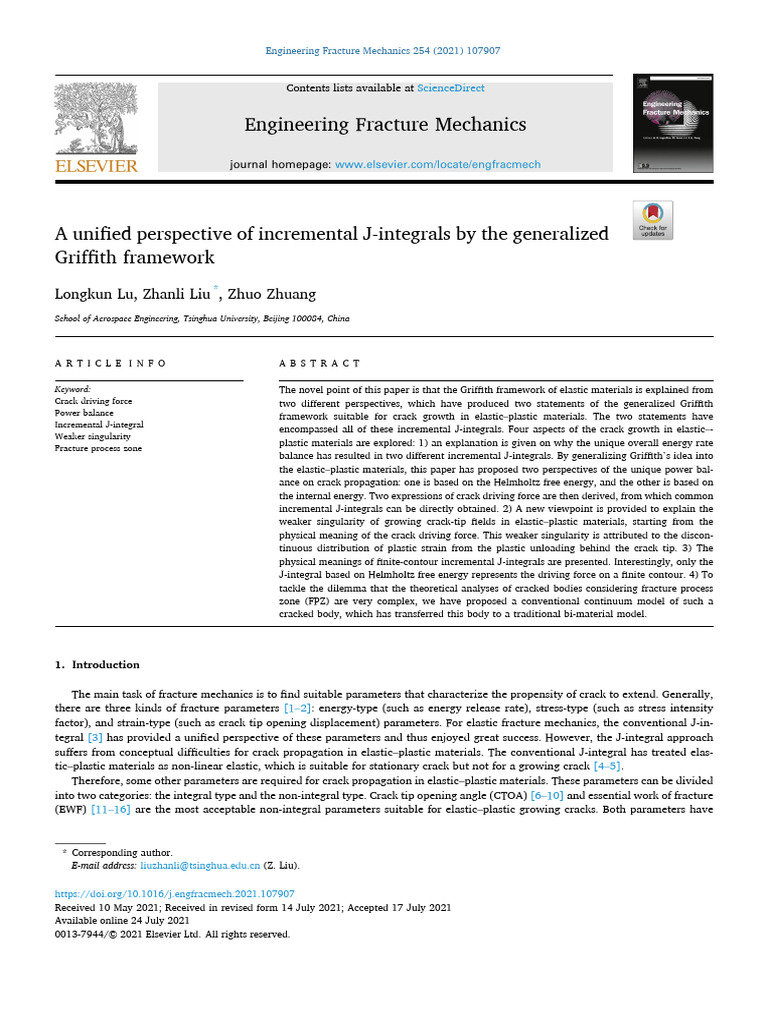 A Unified Perspective of Incremental J-Integrals by The Generalized Griffith Framework | PDF ...