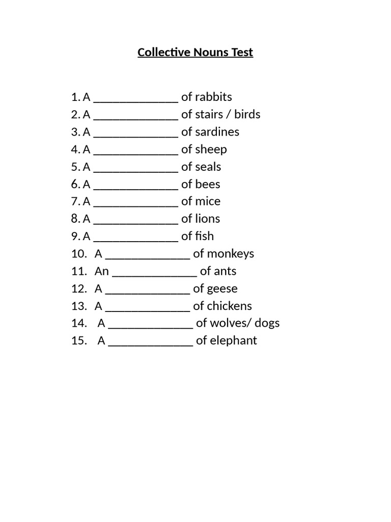 Collective Nouns Test | PDF