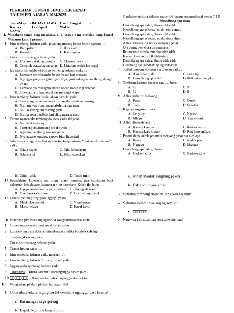 Pts Genap Jawa 4 | PDF
