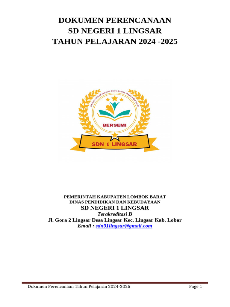 Perencanaan Pendidikan SD Negeri 1 Lingsar 2024-2025 | PDF