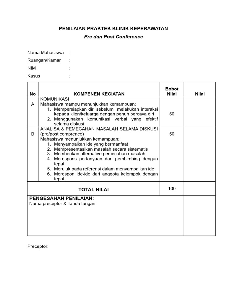 Penilaian pre post conference | PDF