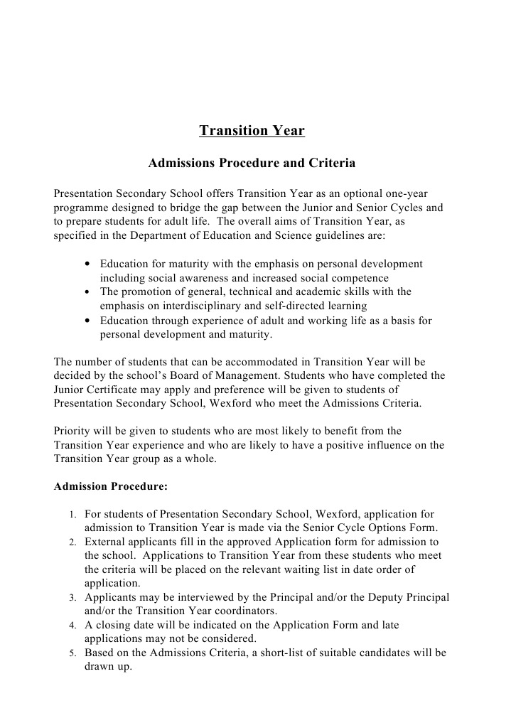 Transition Year Admissions Guide | PDF | University And College ...