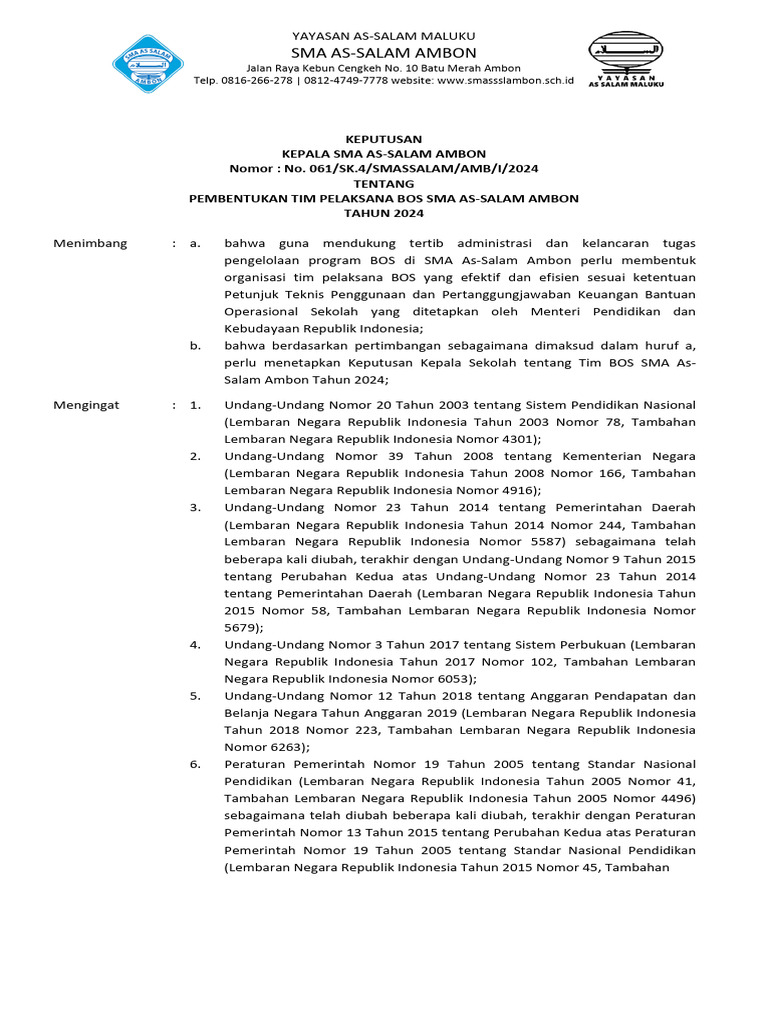 SK Tim Bos Sma As-Salam Ambon 2024 | PDF