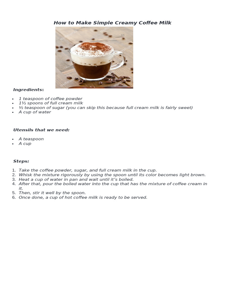 Creamy Coffee Milk Recipe Guide Pdf Pancake Teaspoon
