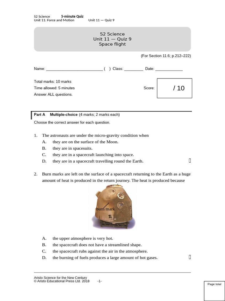 Scicent Quiz U11-9 Final e | PDF | Spacecraft | Rocket
