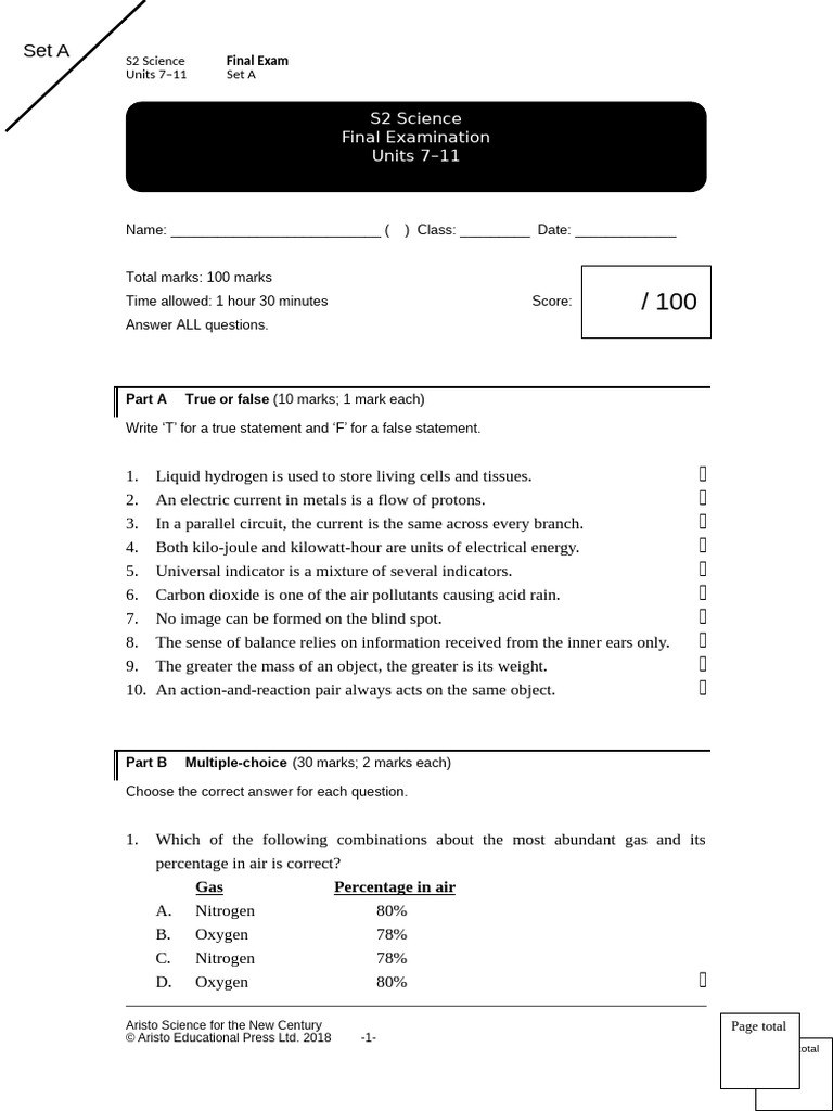 Scicent - Final Exam - S2 - Set A - Final - e | PDF | Nitrogen | Photosynthesis