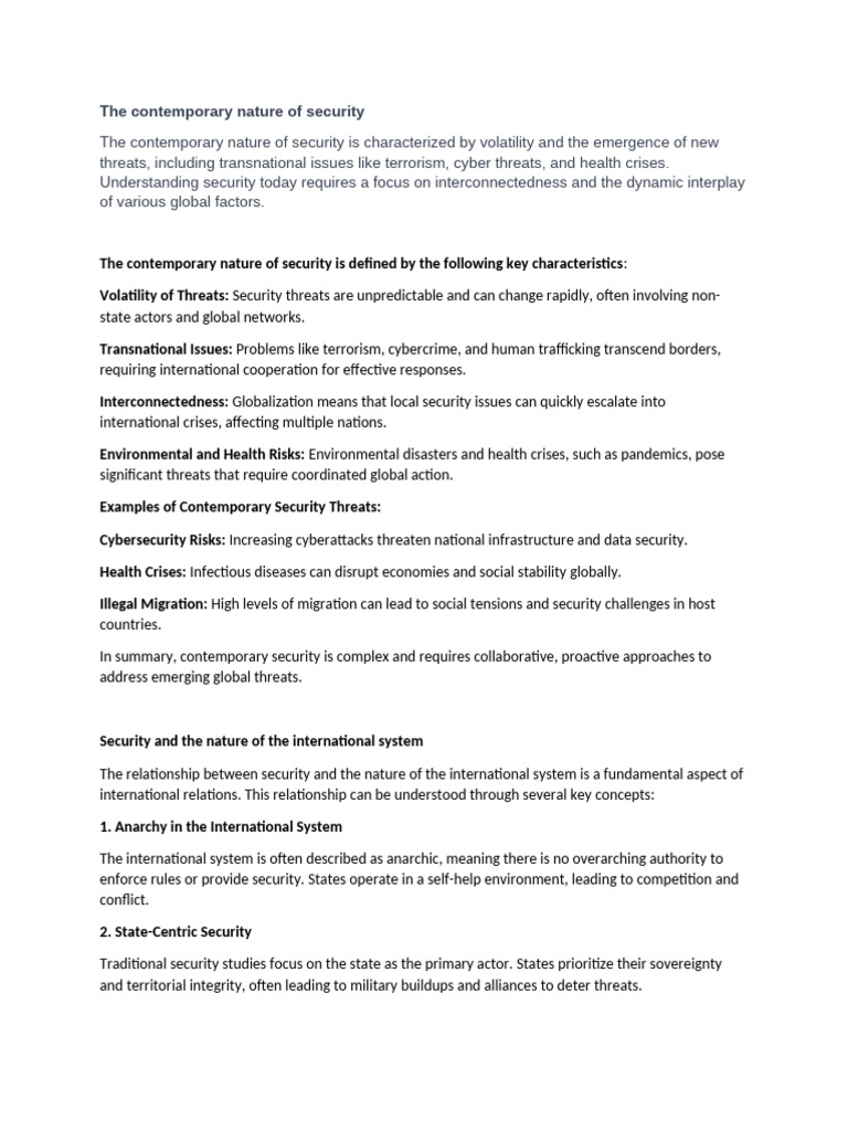 The Contemporary Nature of Security | PDF | Human Security | Securities
