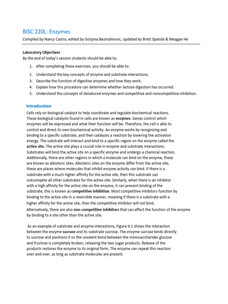 bisc220_lab_manual_enzymes_spring2025_MH | PDF | Enzyme | Digestion