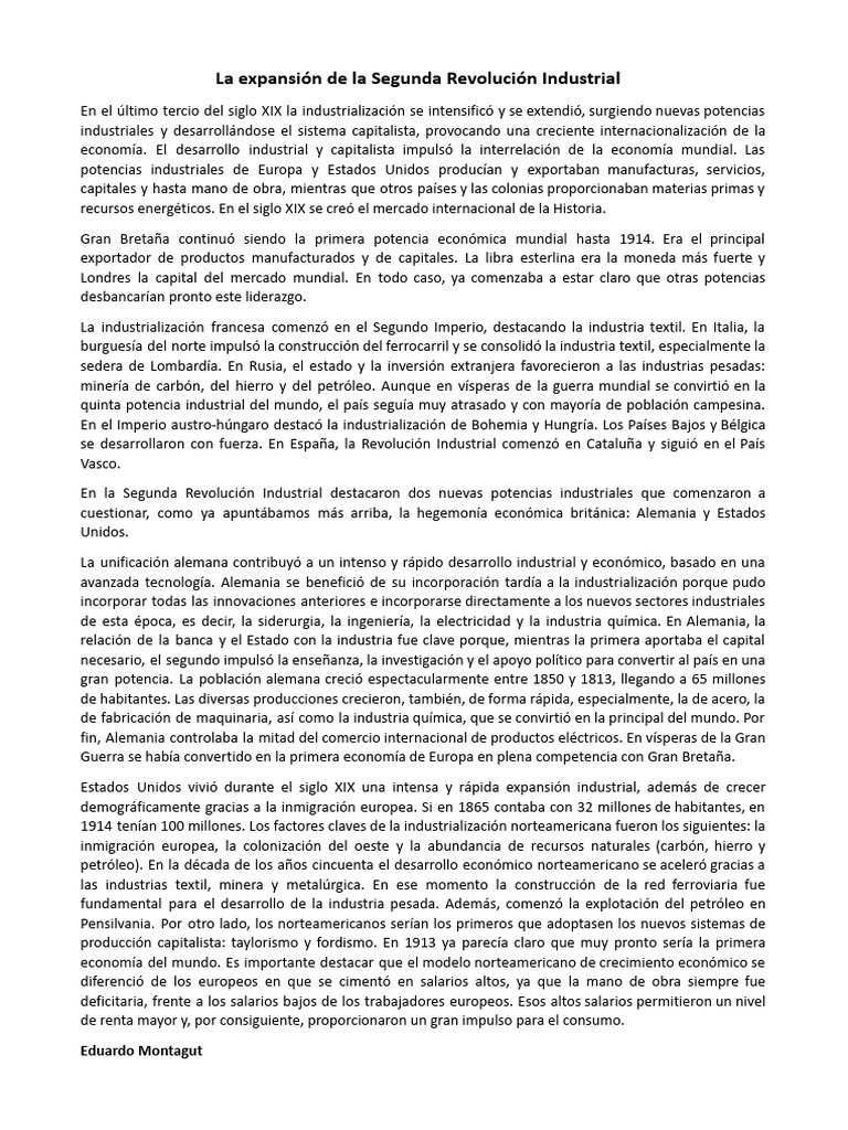 La Expansi-N de La Segunda Revoluci-N Industrial | PDF | Revolución industrial | Industrialización