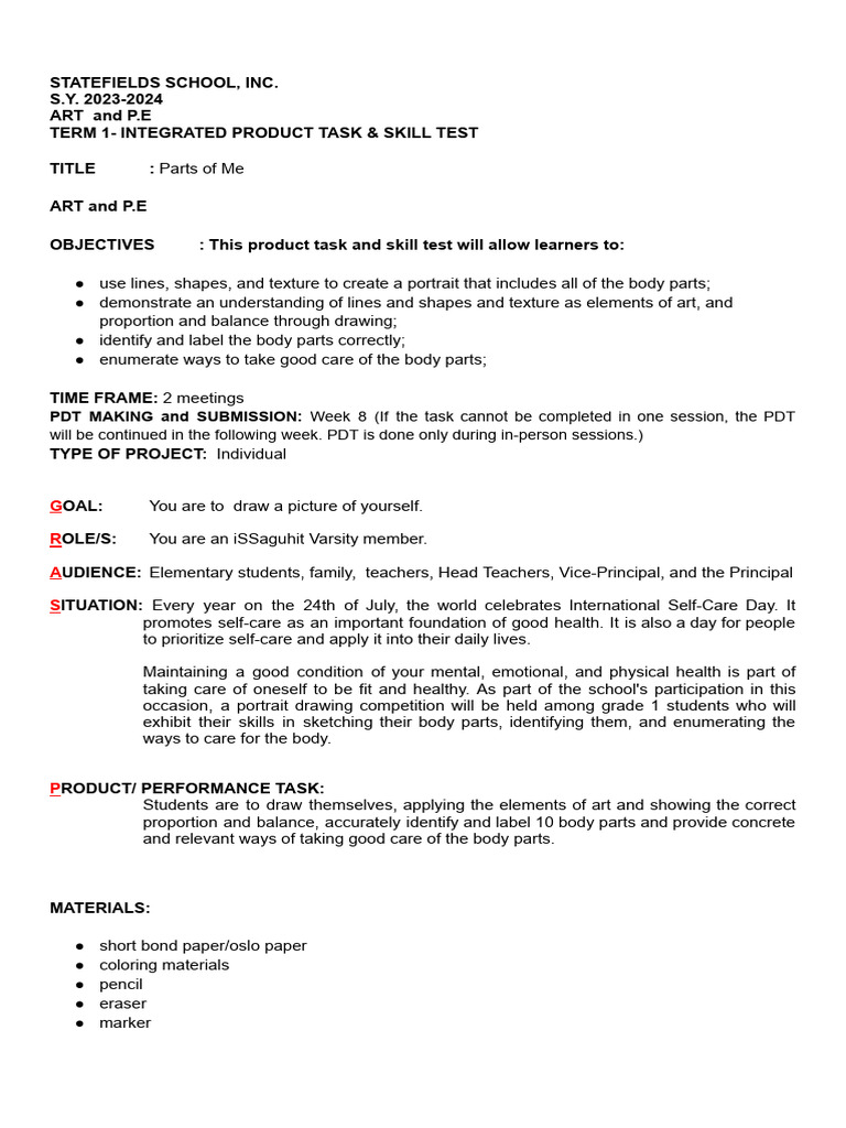 Grade 1 Self-Portrait Project | PDF | Drawing | Cognition