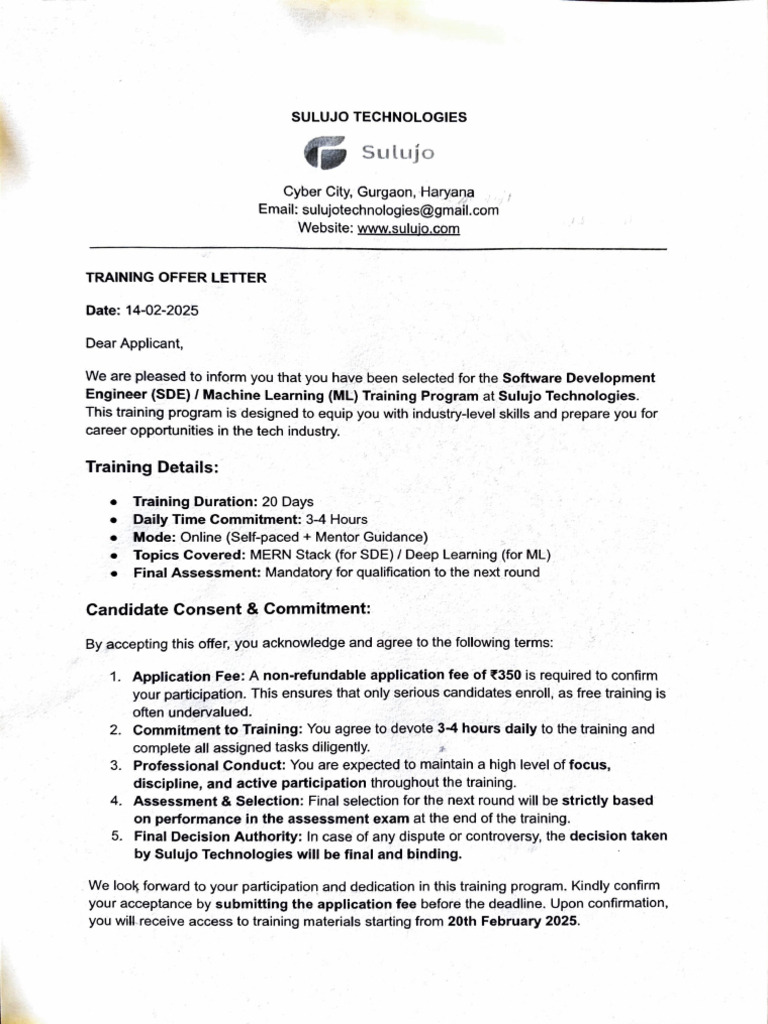 Faizan Training Letter | PDF