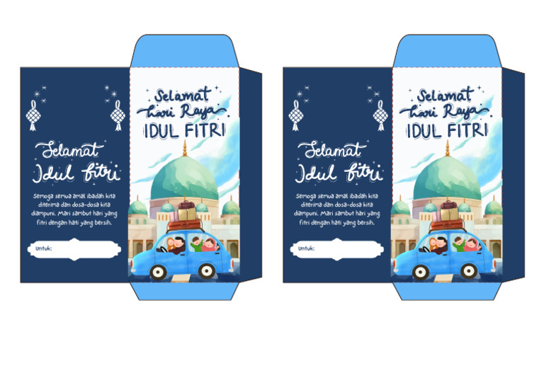 Biru Putih Ilustrasi Lucu Amplop Lebaran Dokumen A4 | PDF