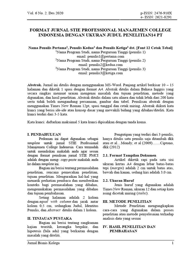 Format Penulisan Jurnal STIE PMCI | PDF