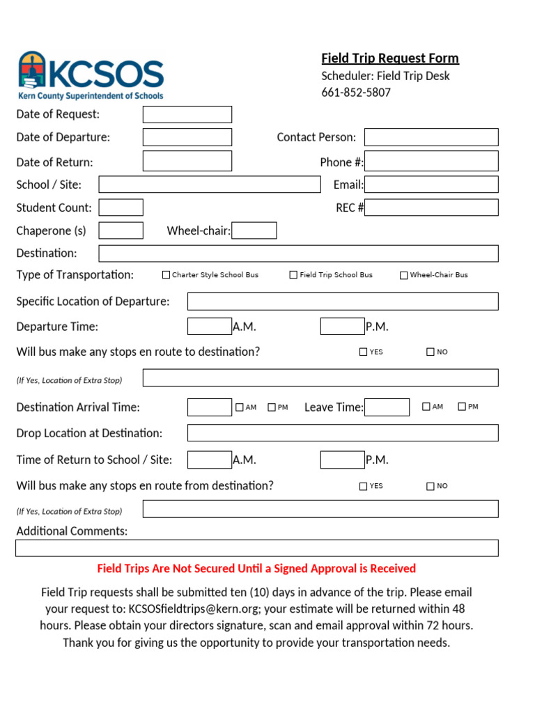 Field Trip Request Form Template | PDF